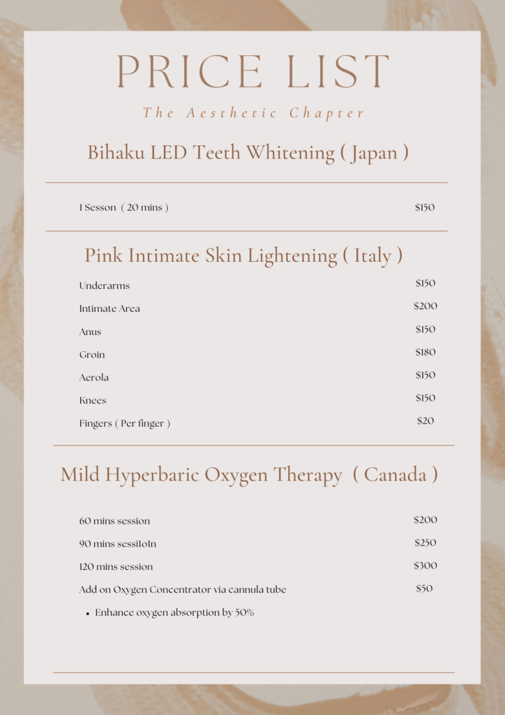 Price List - The Aesthetic Chapter Singapore